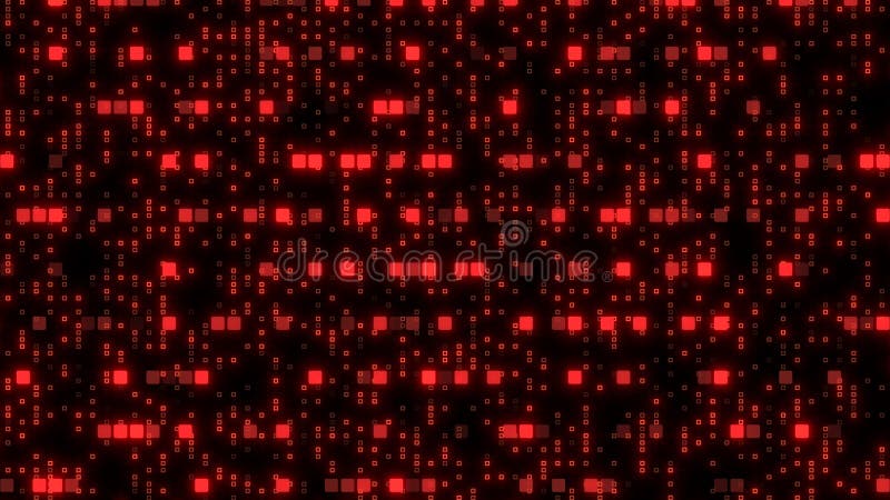 Digital Red Dots and Squares with Glitch Effect on Black Screen Stock ...