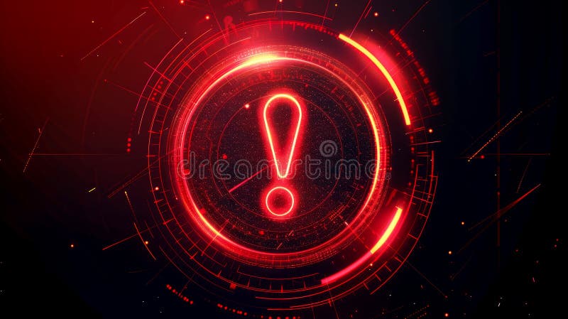 Digital Red Exclamation Mark Warning Icon with Futuristic Circular ...