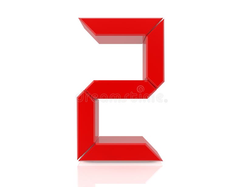 Digital Red Number 2 Isolated on White Background 3d Rendering Stock ...