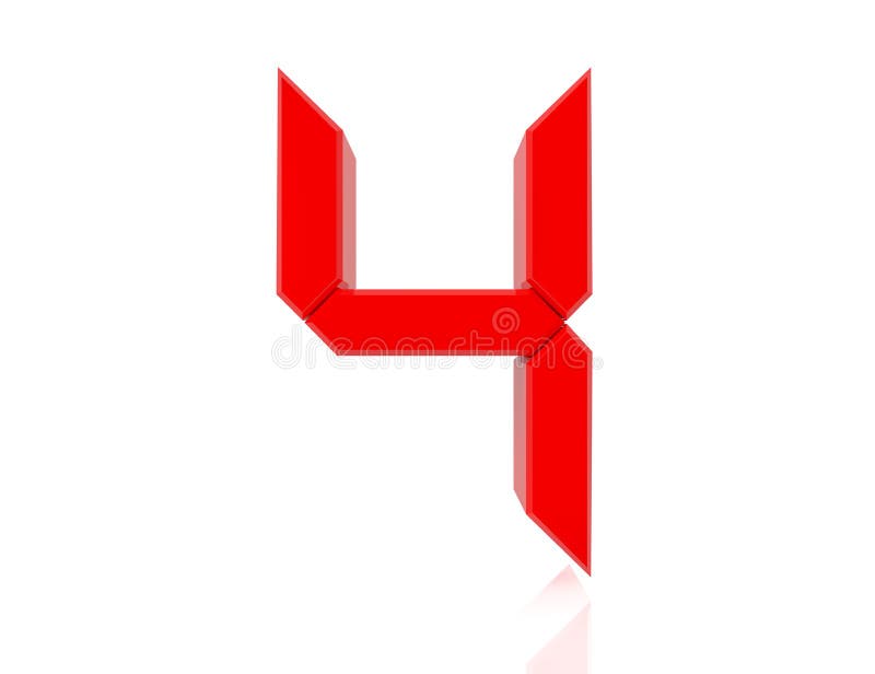 Digital Red Number 4 Isolated on White Background 3d Rendering Stock ...