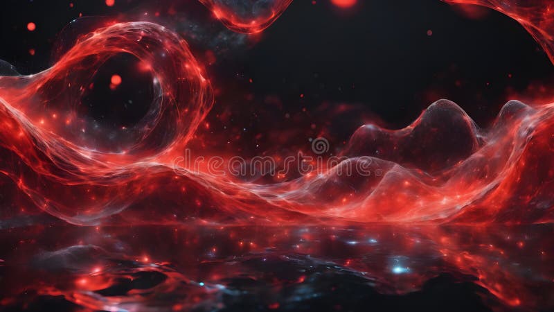 Digital Red Particles Wave Light Abstract Background Shining Dots ...