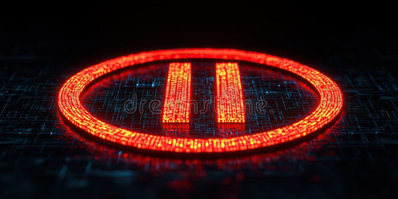 Digital Red Pause Symbol Glowing on Dark Background with Tech Feel ...