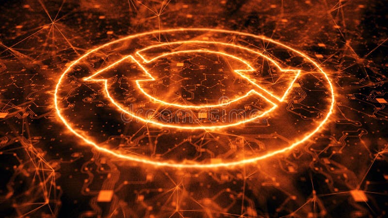 Digital Refresh Icon in Holographic Computer Space Stock Illustration ...
