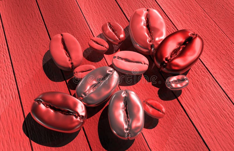 Digital Render Coffee Beans on a Wooden Table Stock Illustration ...