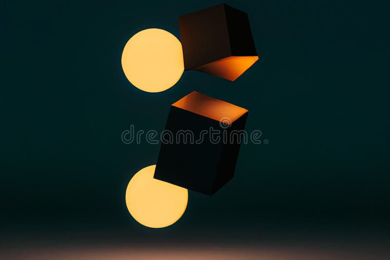 Digital Render of Floating Geometric Shapes and Glowing Circles for ...