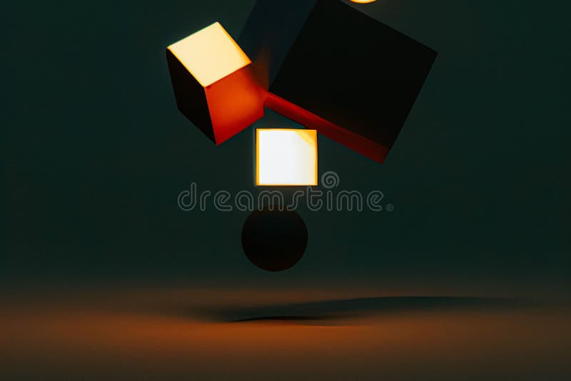 Digital Render of Floating Geometric Shapes and Glowing Cubes for ...