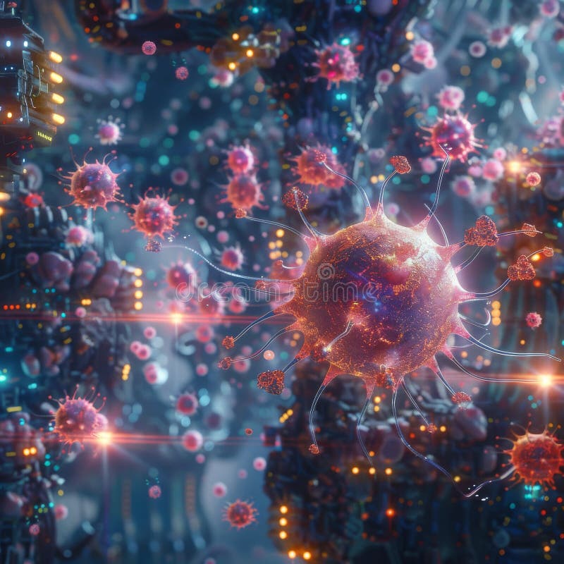 Digital Render of Germs Attacking Cells in a Cybernetic Environment ...