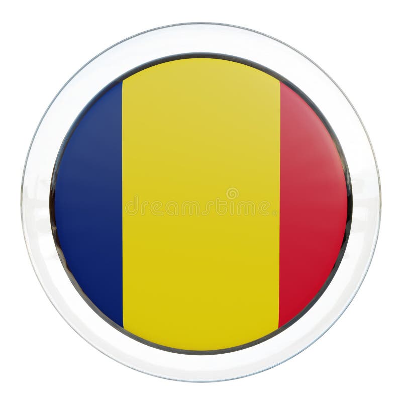 Digital Render of a Round Pin with a Romania Flag Motif on a White ...
