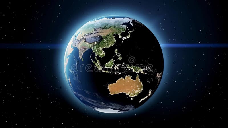 Realistic Rotating Earth in Space Stock Video - Video of asia, science ...