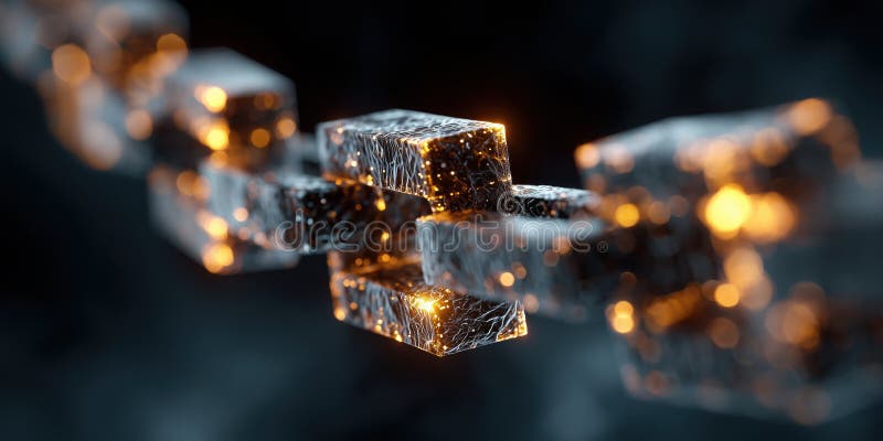 Digital Rendering of Blockchain System Glowing Futuristic Chain Technology, Abstract Network ...