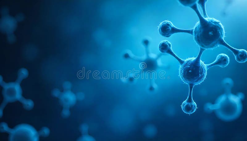 A Close Up View of Multiple Blue Molecules Floating in a Dark Blue ...