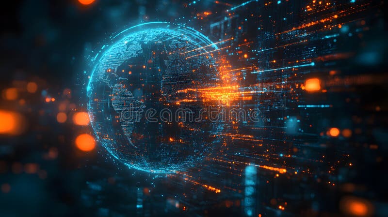 Digital Globe with Data Streams Technology Background Stock ...