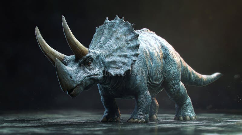 Digital Rendering of a Blue Triceratops Dinosaur in a Dark Setting ...
