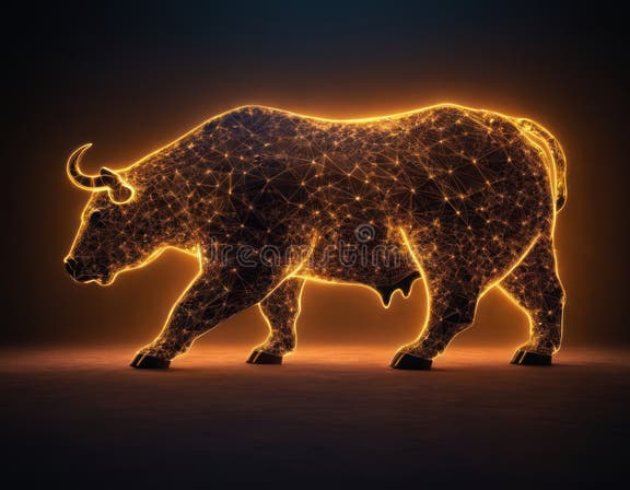 A Digital Rendering of a Bull Using a Glowing Wireframe Model Stock ...