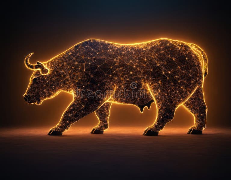 A Digital Rendering of a Bull Using a Glowing Wireframe Model Stock ...