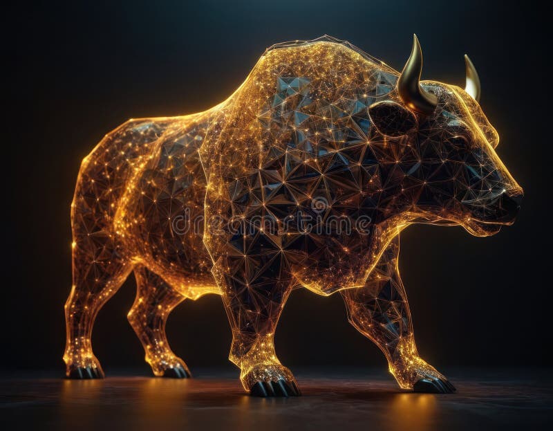 A Digital Rendering of a Bull Using a Glowing Wireframe Model Stock ...