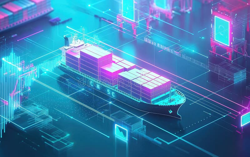 A Digital Rendering of a Cargo Ship Navigating through a Futuristic ...