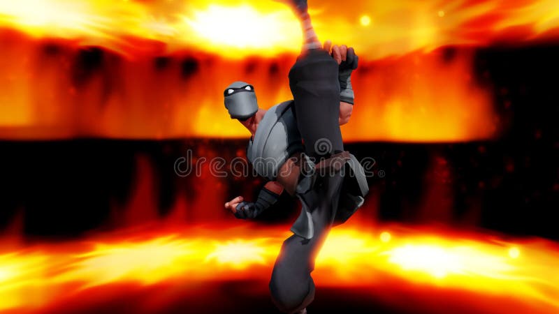 Digital Rendering Cartoon Warrior Monk Ninja Motion Background Stock ...