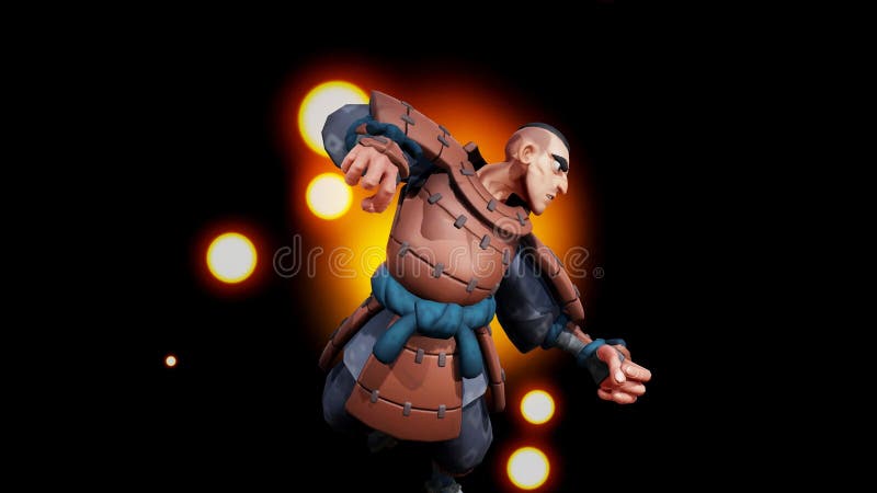 Digital Rendering Cartoon Warrior Monk Ninja Motion Background Stock ...