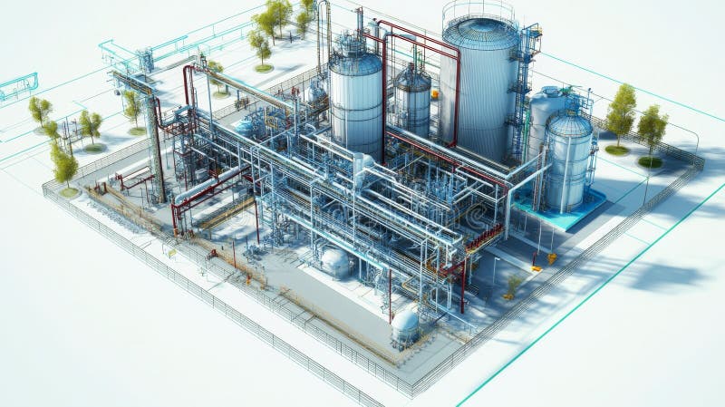 Digital Rendering of a Chemical Production Plant for Optimization Stock ...