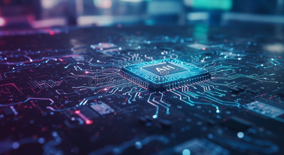 A Digital Rendering of a Circuit Board with a Central Microchip Labeled ...