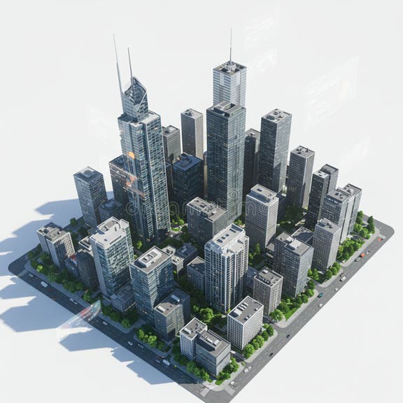 A Digital Rendering of a Cityscape Features a Compact Cluster of Modern ...