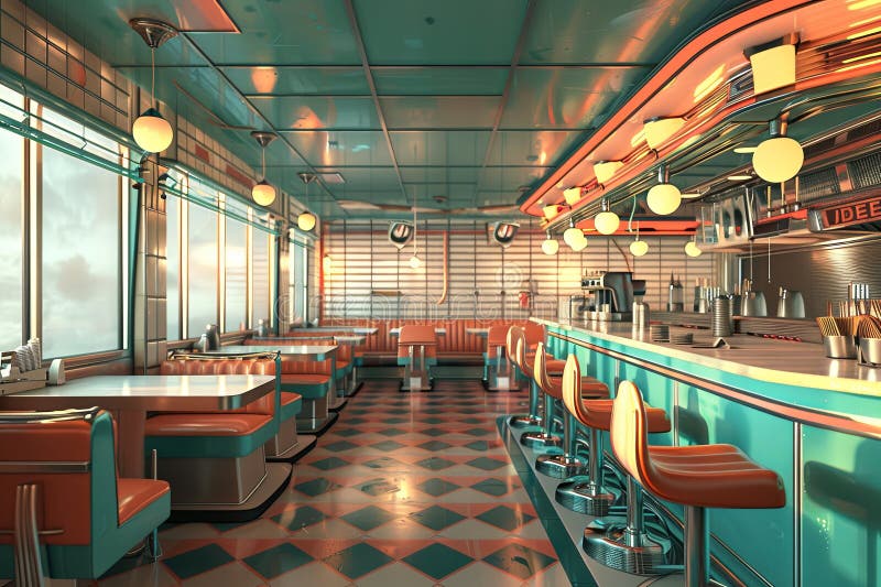 Digital Rendering of a Classic 50s Diner with a Modern Twist, Featuring ...