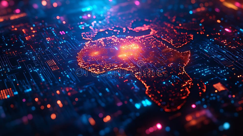 A Digital Rendering of the Continent of Africa with Glowing Circuits ...