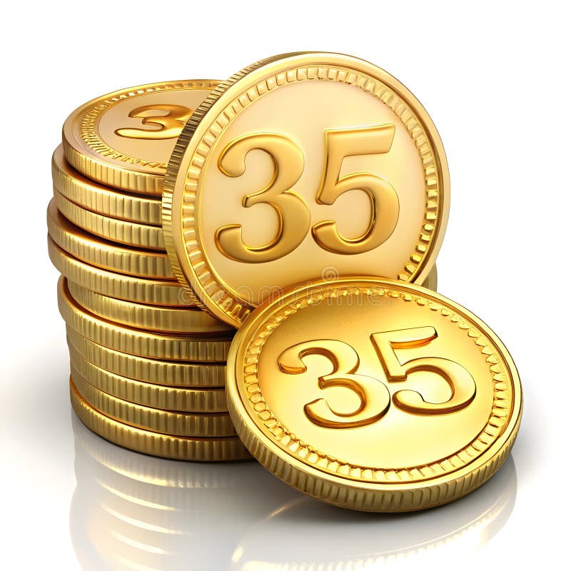 Thirty Five Gold Coins Stack Isolated White Background Stock ...