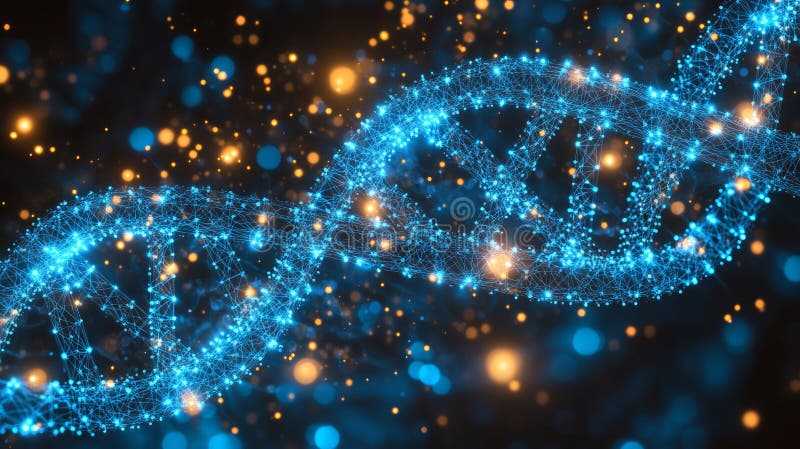 A Digital Rendering of a DNA Molecule in Luminous Blue Neon Light, with ...