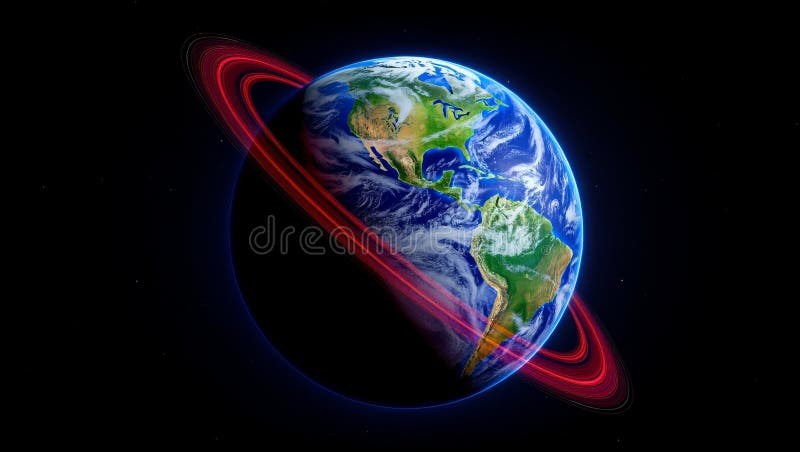 Digital Rendering of Earth with Glowing Red Ring in Space for Science ...