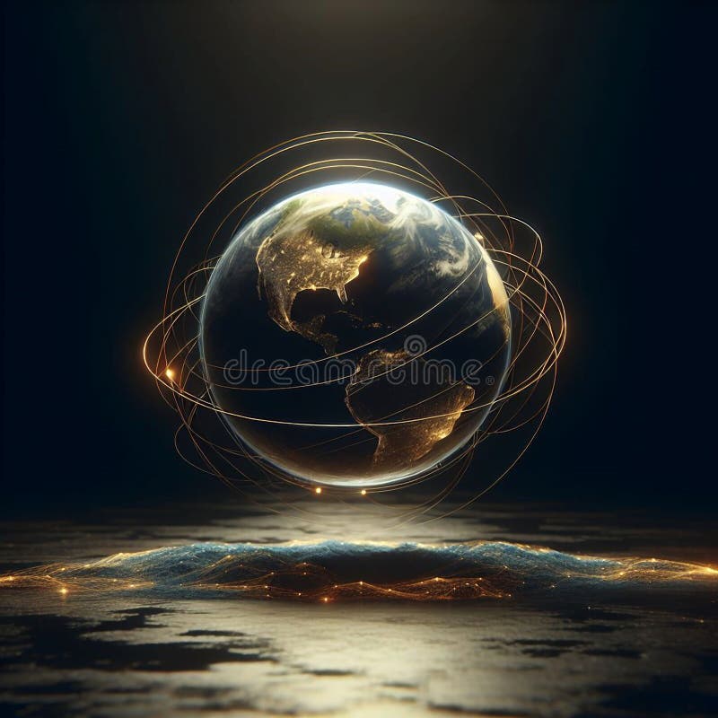 Digital Rendering of Earth at Night with Glowing Global Network Lines ...
