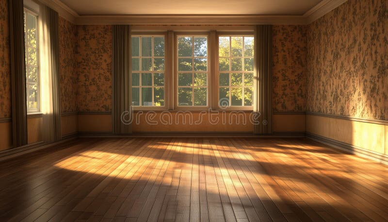 Digital Rendering of an Empty Room with Natural Light Streaming in ...