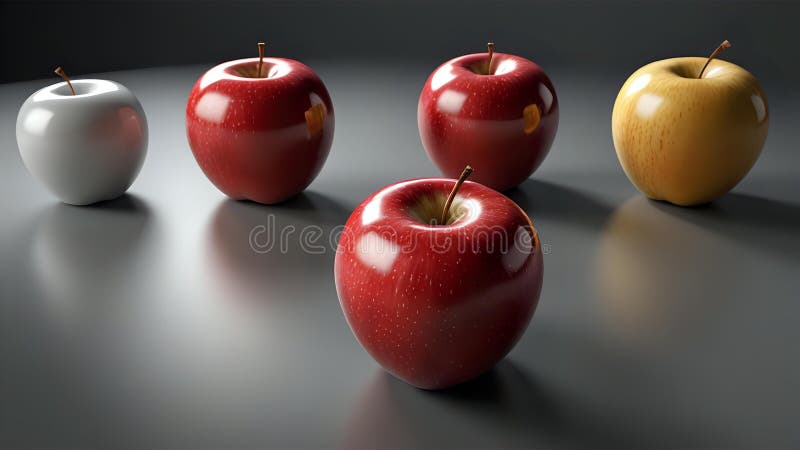 Five Shiny Apples on a Dark Surface Stock Illustration - Illustration ...