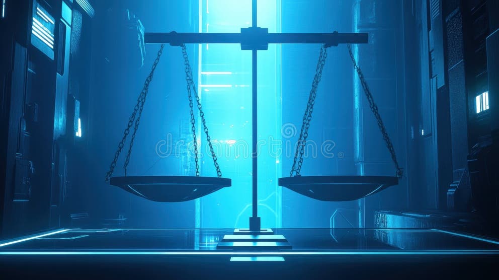 Digital Rendering of a Futuristic Balance Scale in Neon Light Stock ...
