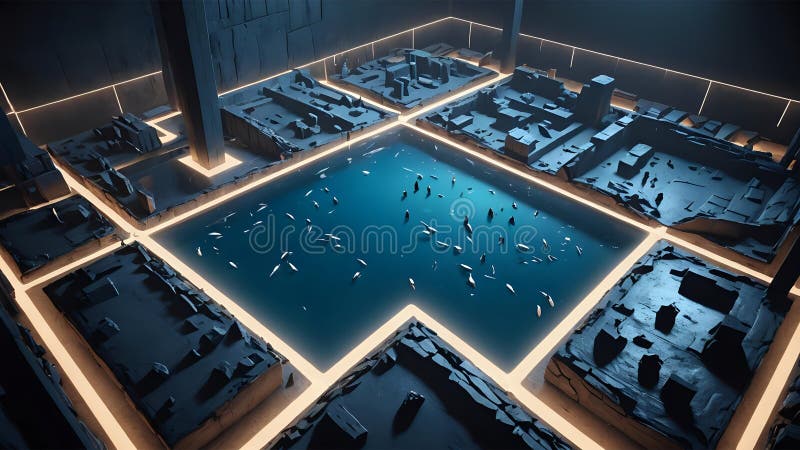 Abstract Dark Cityscape with Glowing Lines Stock Illustration ...