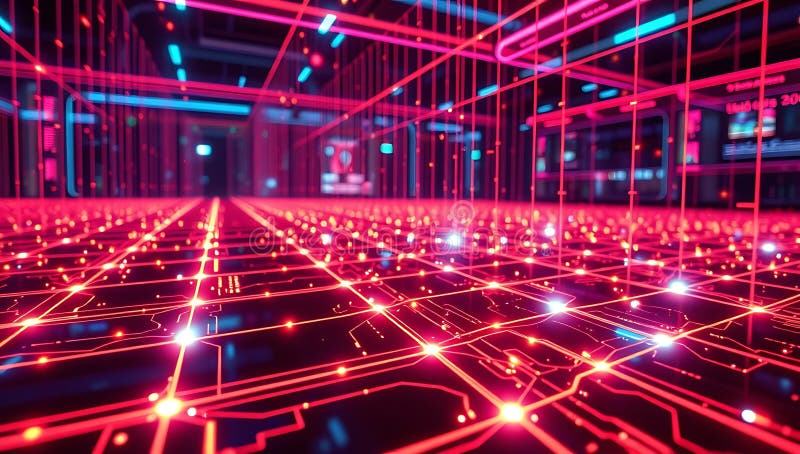 Futuristic Network Infrastructure Glowing Red and Blue Lines Stock ...