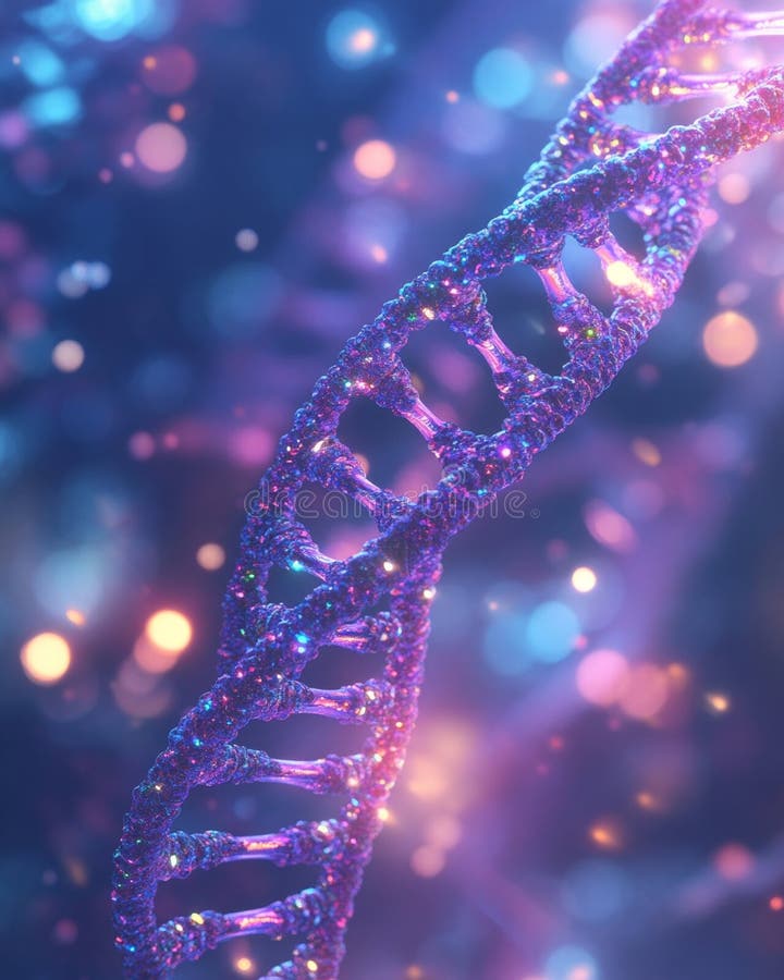 Digital Rendering of Glowing DNA Strands with Bokeh Lights Showcasing ...