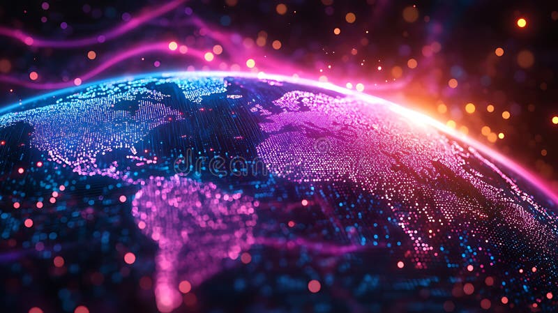 A Digital Rendering of a Glowing Earth with Lines Connecting Continents ...