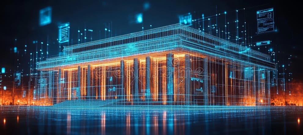 Digital Rendering of a Government Building in Wireframe Style ...