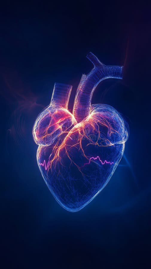 Digital Rendering of Heart with Neon Veins and Pulse Visualization ...