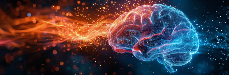 Digital Render of Human Brain with Blue and Red Light Effects Stock ...