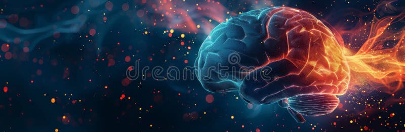 Digital Render of Human Brain with Blue and Red Light Effects Stock ...
