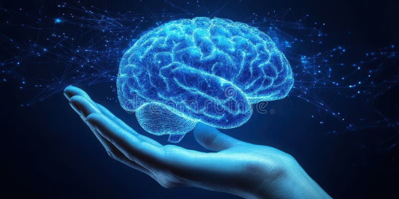 A Digital Representation of a Human Brain Held in a Hand Stock ...