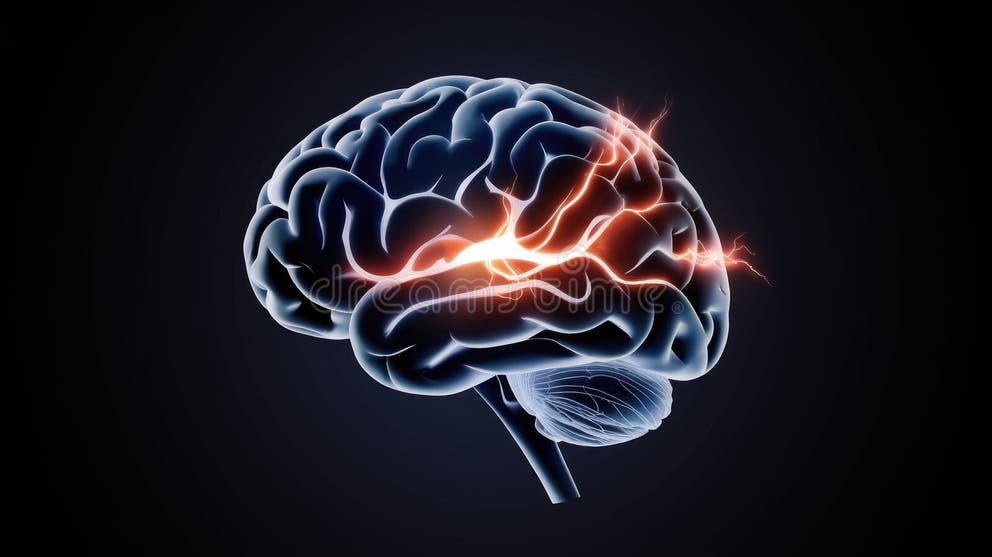 A Digital Rendering of a Human Brain with Electric Sparks, Symbolizing ...