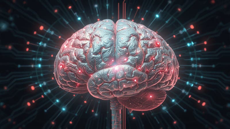 A Digital Rendering of a Human Brain with Glowing Circuitry Stock ...