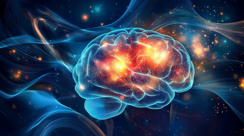 A Digital Rendering of a Human Brain with Glowing Lights Stock Image ...
