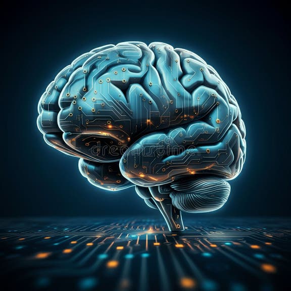 A Digital Rendering of a Human Brain Intertwined with Electronic ...