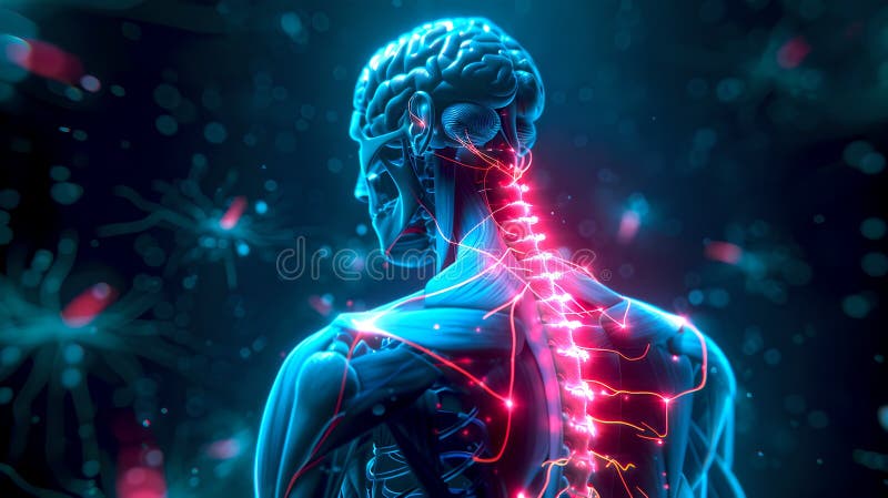 Stylized Digital Illustration of Human Anatomy with Glowing Spine ...