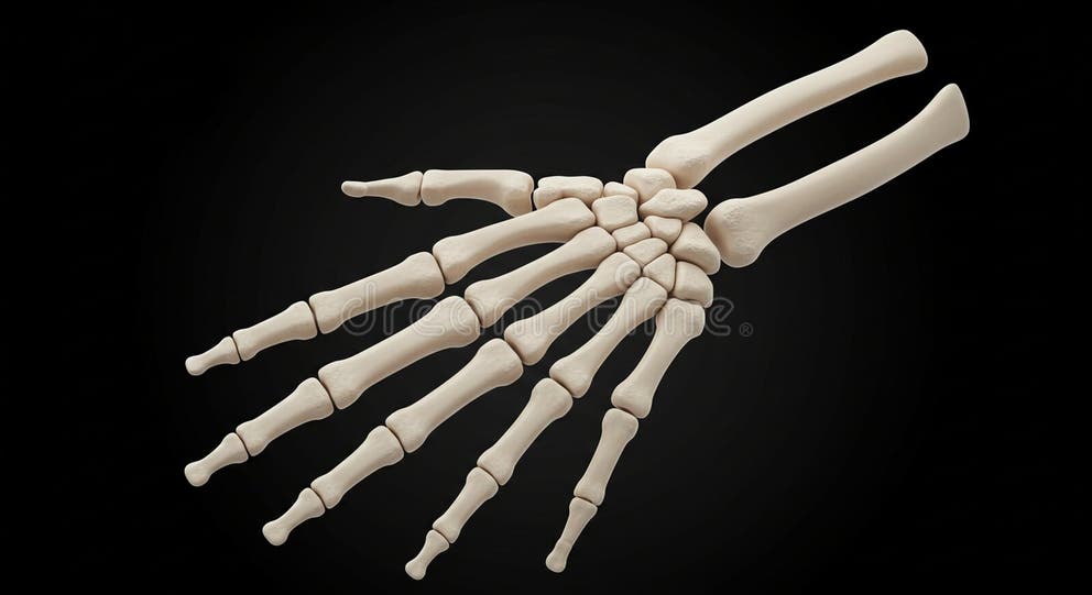 A Digital Rendering of a Human Hand Skeleton Displays Bones on a Black ...